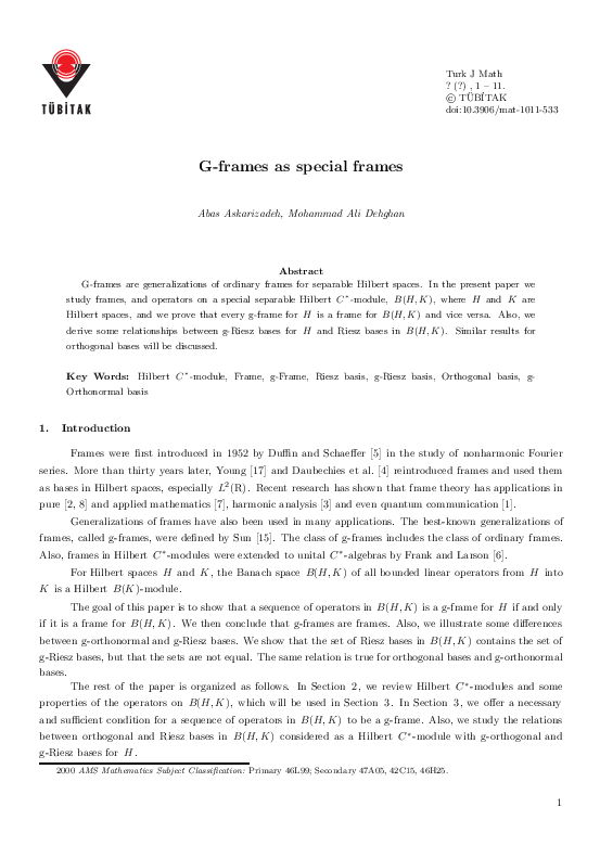 (PDF) G-frames as special frames
