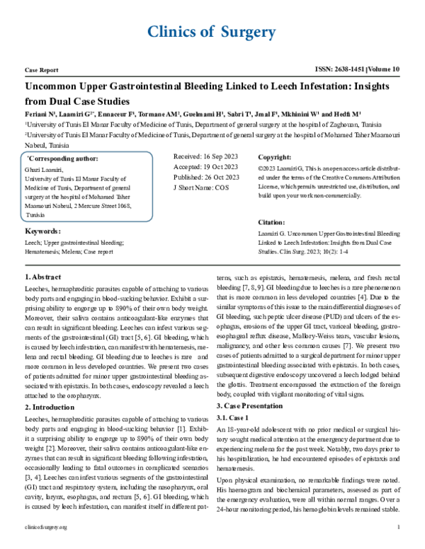(PDF) Uncommon Upper Gastrointestinal Bleeding Linked to Leech ...