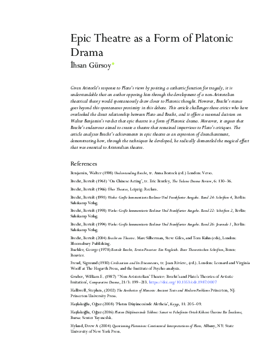 (PDF) Epic Theatre as a Form of Platonic Drama