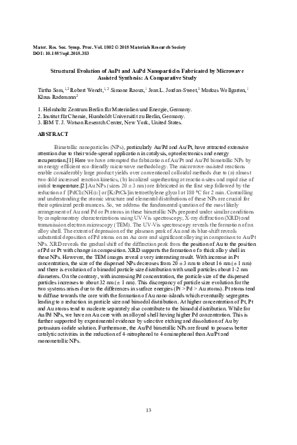 (PDF) Structural Evolution of AuPt and AuPd Nanoparticles Fabricated by Microwave Assisted ...