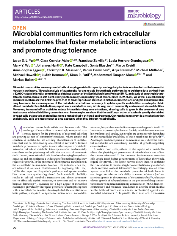 (PDF) Microbial communities form rich extracellular metabolomes that foster metabolic ...