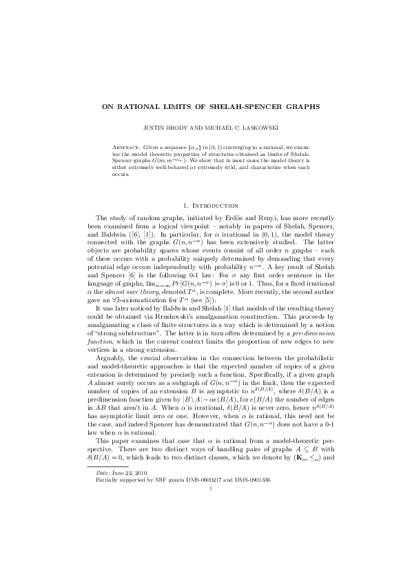 (PDF) On rational limits of Shelah–Spencer graphs | Justin Brody - Academia.edu