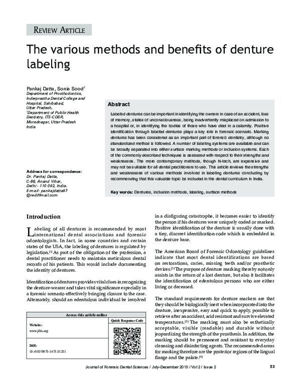 (PDF) The various methods and benefits of denture labeling