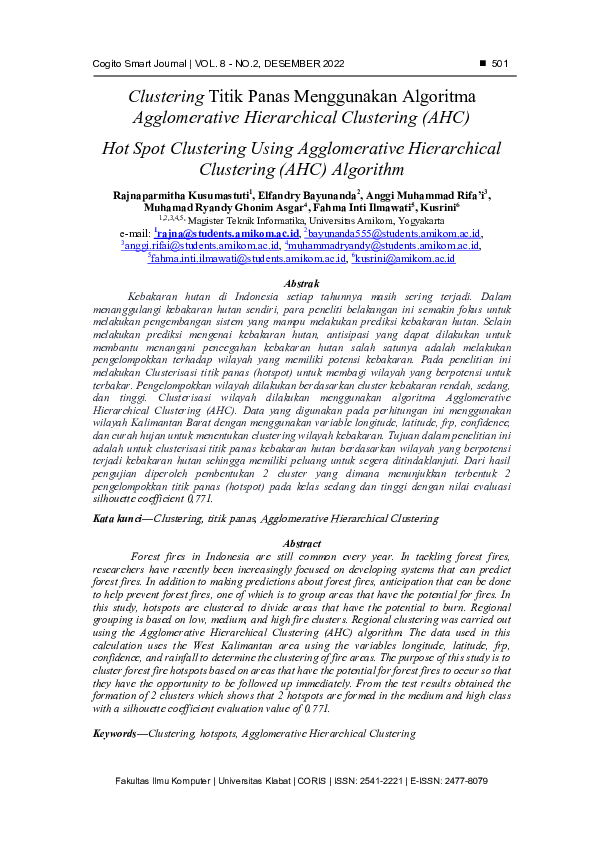 Pdf Clustering Titik Panas Menggunakan Algoritma Agglomerative Hierarchical Clustering Ahc