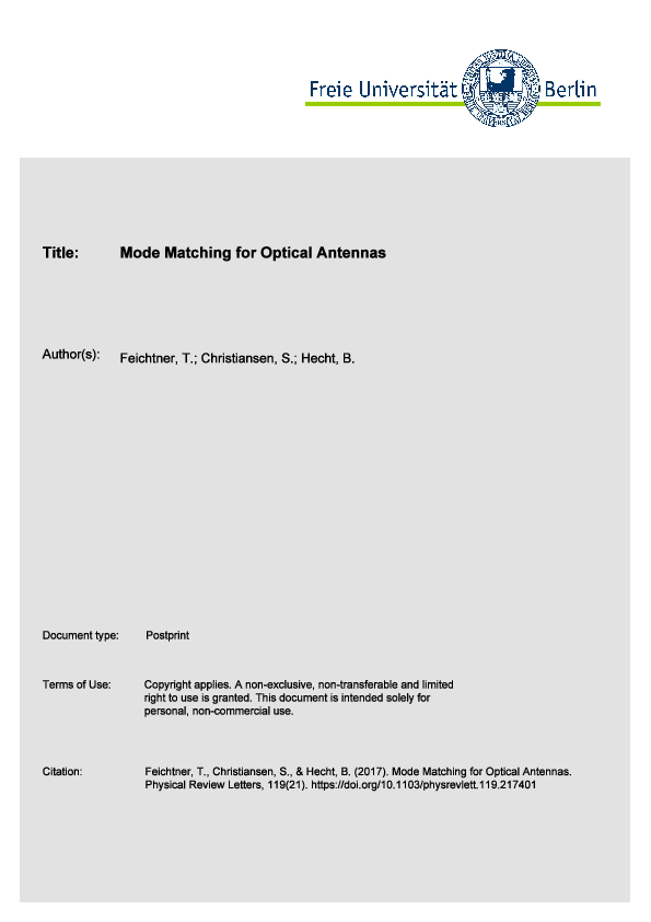 (PDF) Mode Matching for Optical Antennas | Bert Hecht - Academia.edu