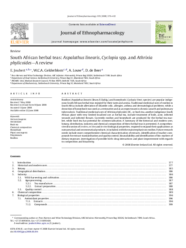(PDF) South African herbal teas: Aspalathus linearis, Cyclopia spp. and ...