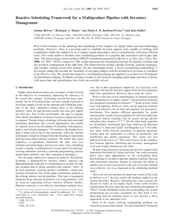 (PDF) Reactive Scheduling Framework for a Multiproduct Pipeline with Inventory Management