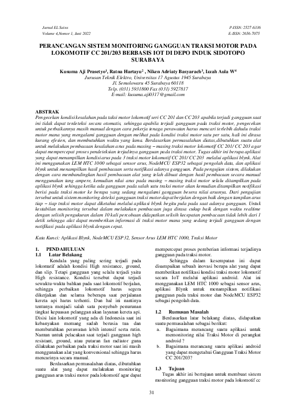 (PDF) Perancangan Sistem Monitoring Gangguan Traksi Motor pada ...