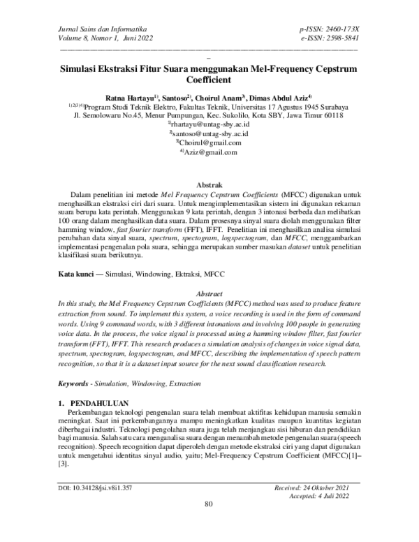 (PDF) Simulasi Simulasi Ekstraksi Fitur Suara menggunakan Mel-Frequency ...
