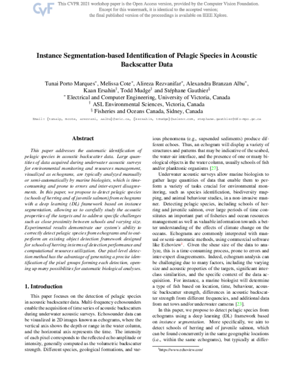 (PDF) Instance Segmentation-based Identification of Pelagic Species in Acoustic Backscatter Data