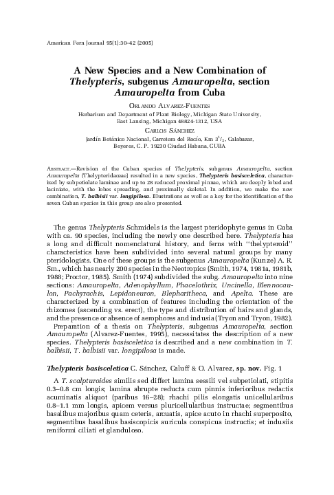 (PDF) A New Species and a New Combination of Thelypteris, subgenus ...
