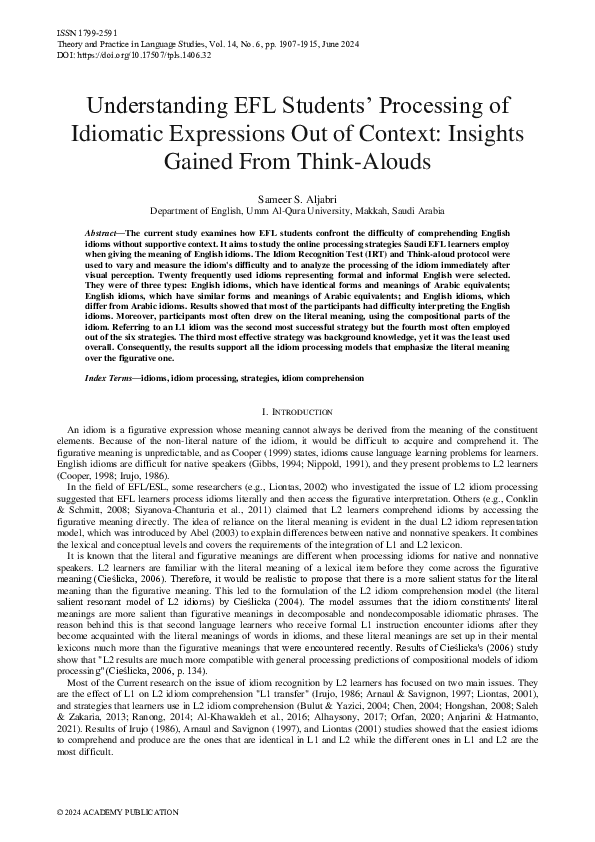 (PDF) Understanding EFL Students’ Processing of Idiomatic Expressions ...