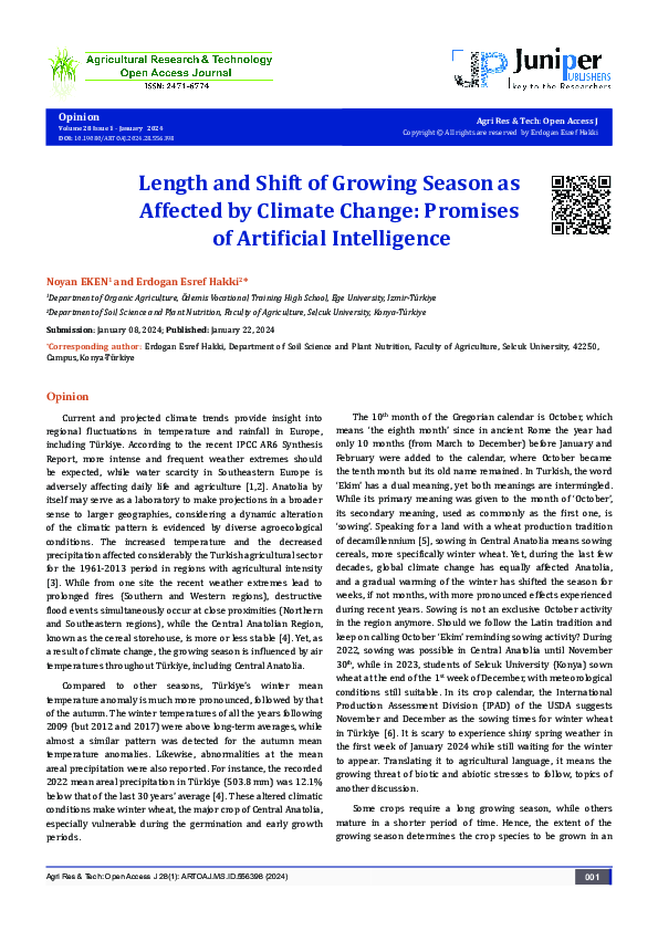 (PDF) Length and Shift of Growing Season as Affected by Climate Change: Promises of Artificial ...