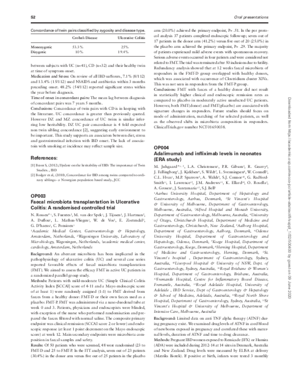 (PDF) OP003. Faecal microbiota transplantation in Ulcerative Colitis: A ...