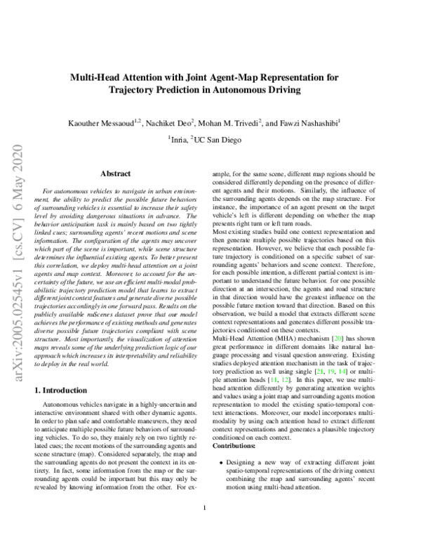 (PDF) Multi-Head Attention with Joint Agent-Map Representation for Trajectory Prediction in ...
