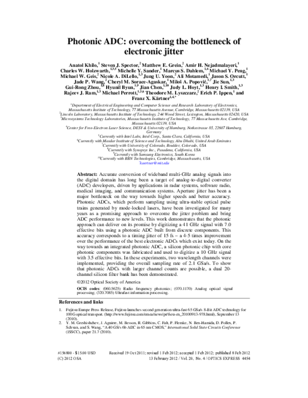 (PDF) Photonic ADC: overcoming the bottleneck of electronic jitter | Michael Geis - Academia.edu