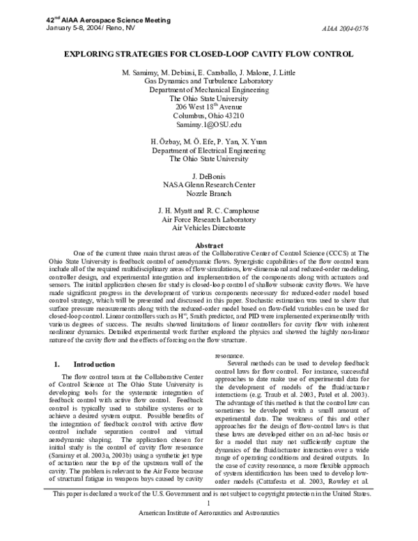 (PDF) Exploring Strategies for Closed-Loop Cavity Flow Control