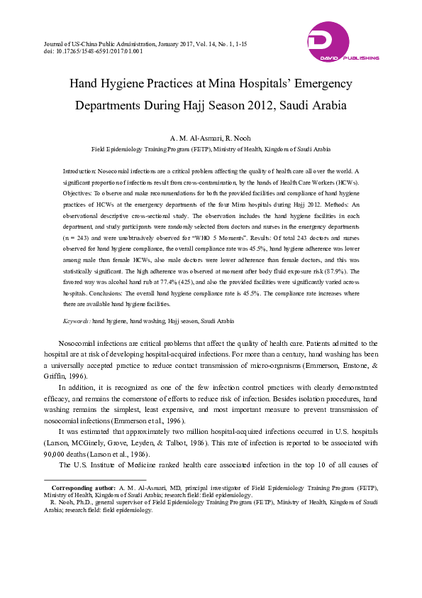 (PDF) Hand Hygiene Practices at Mina Hospitals’ Emergency Departments ...