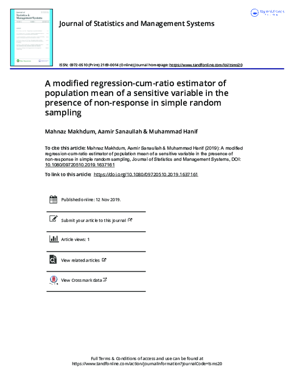 Pdf A Modified Regression Cum Ratio Estimator Of Population Mean Of A Sensitive Variable In