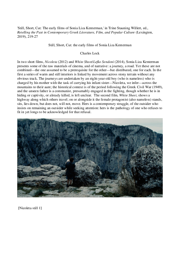 (PDF) Still, Short, Cut: the early films of Sonia Liza Kenterman