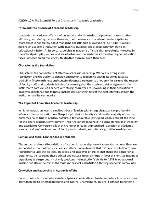 (PDF) AXIOM 107: The Essential Role of Character in Academic Leadership