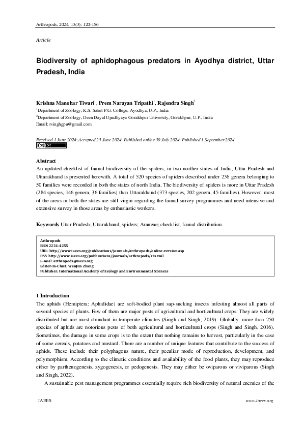(PDF) Spider Biodiversity in Uttar Pradesh and Uttarakhand