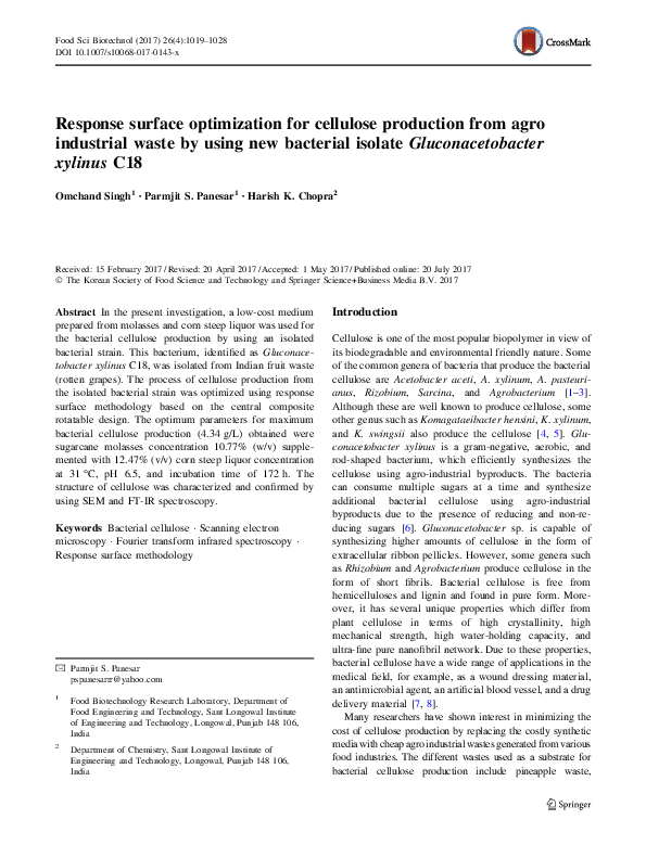 (PDF) Response surface optimization for cellulose production from agro industrial waste by using ...