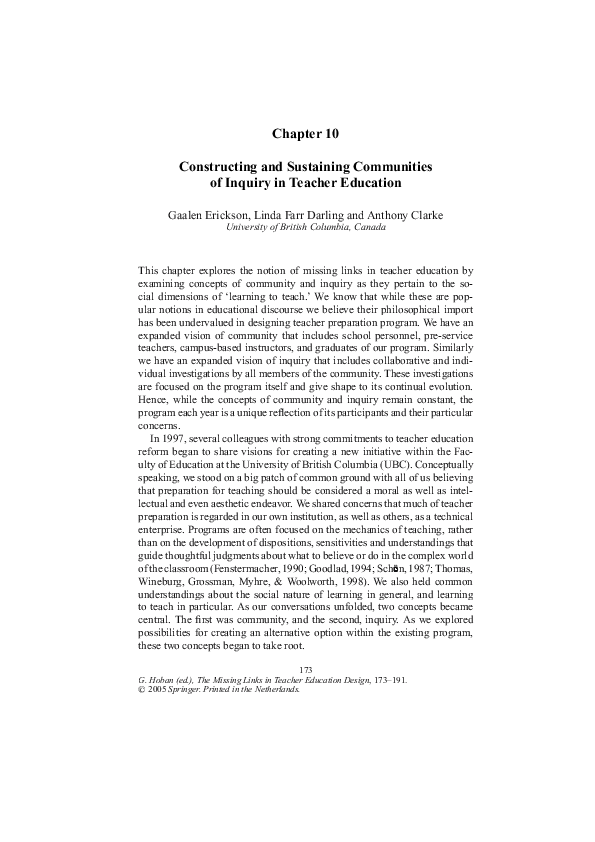 (PDF) Constructing and Sustaining Communities of Inquiry in Teacher ...