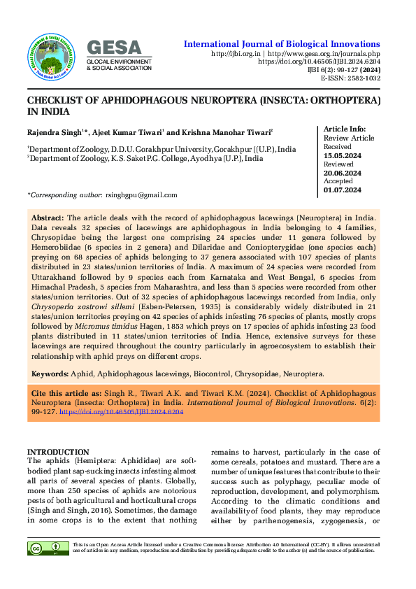 (PDF) CHECKLIST OF APHIDOPHAGOUS NEUROPTERA (INSECTA: ARTHROPODA) IN ...