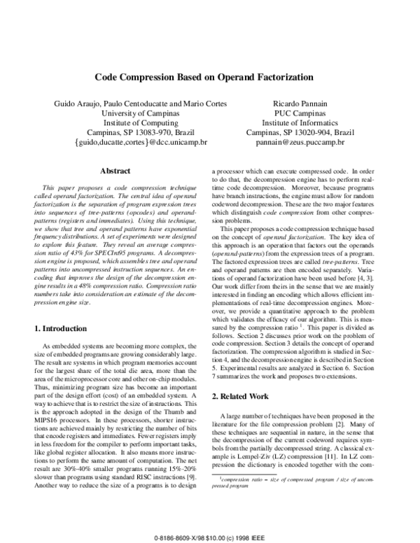 (PDF) Code compression based on operand factorization