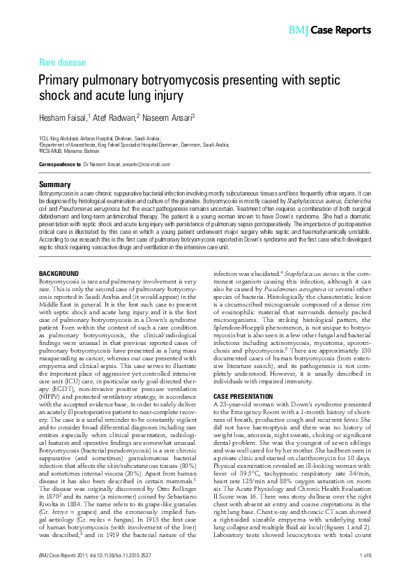 (PDF) Primary pulmonary botryomycosis presenting with septic shock and ...