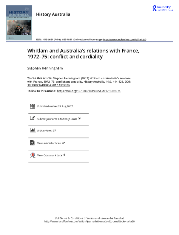 (PDF) Whitlam and Australia’s relations with France, 1972–75: conflict ...