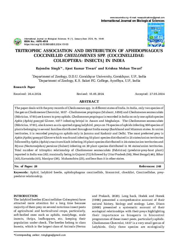 (PDF) TRITROPHIC ASSOCIATION AND DISTRIBUTION OF APHIDOPHAGOUS ...