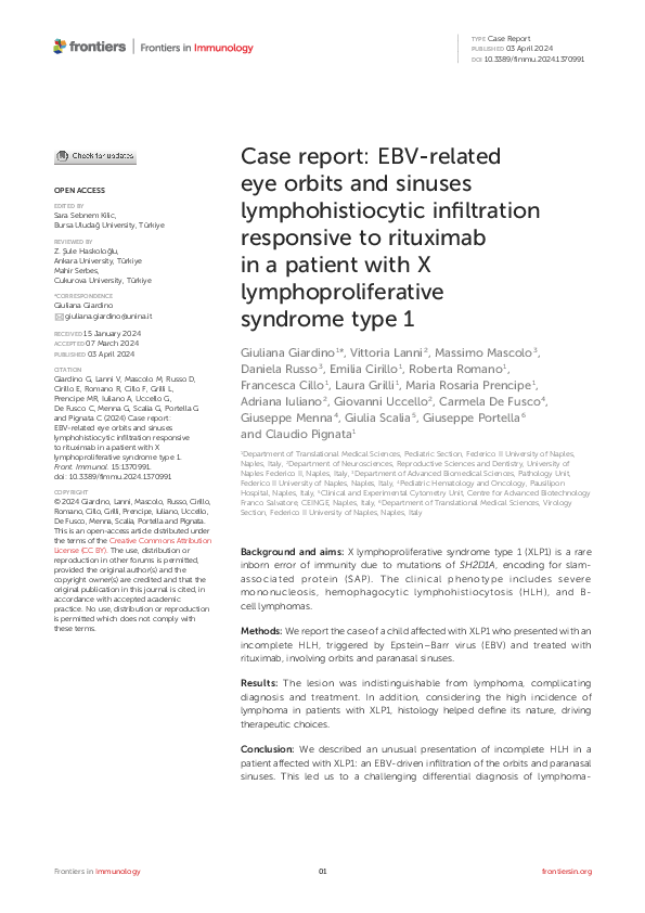 (PDF) Case report: EBV-related eye orbits and sinuses lymphohistiocytic ...