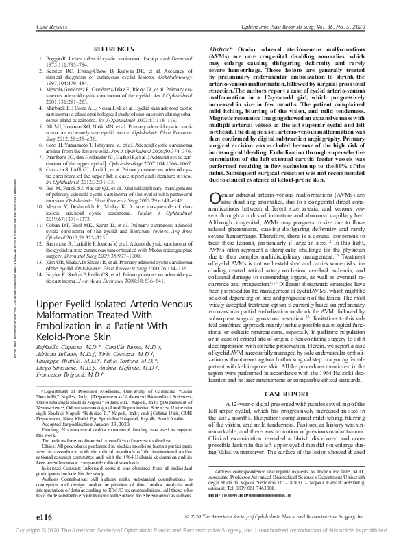 (PDF) Upper Eyelid Isolated Arterio-Venous Malformation Treated With ...