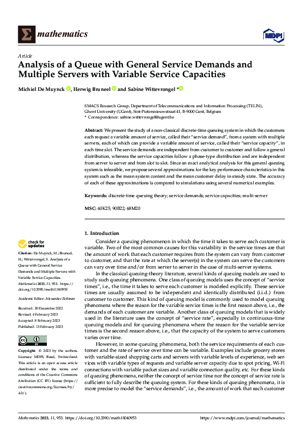 (PDF) Analysis of a Queue with General Service Demands and Multiple Servers with Variable ...