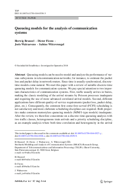 Pdf Queueing Models For The Analysis Of Communication Systems