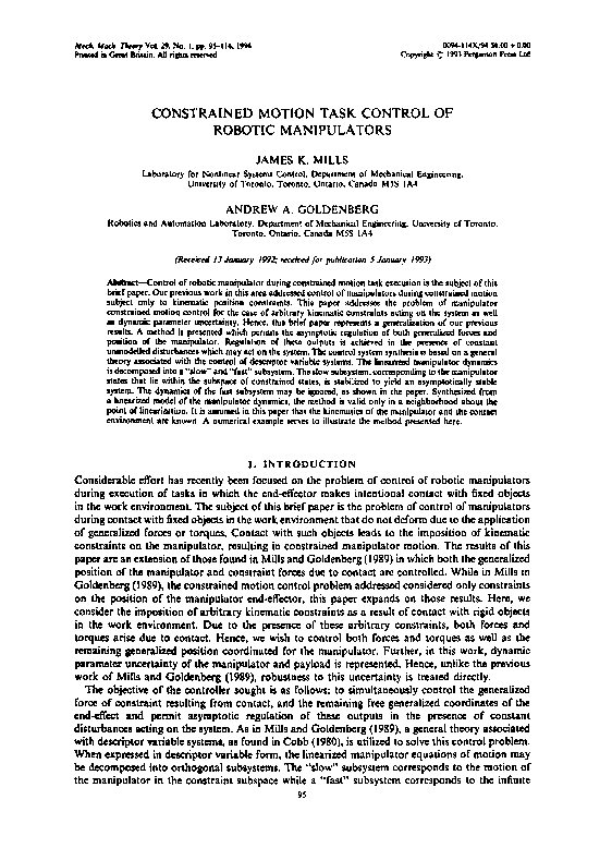 (PDF) Constrained motion task control of robotic manipulators | Andrew Goldenberg - Academia.edu