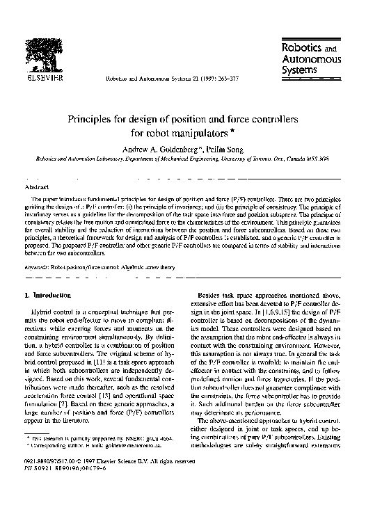 (PDF) Principles for design of position and force controllers for robot ...