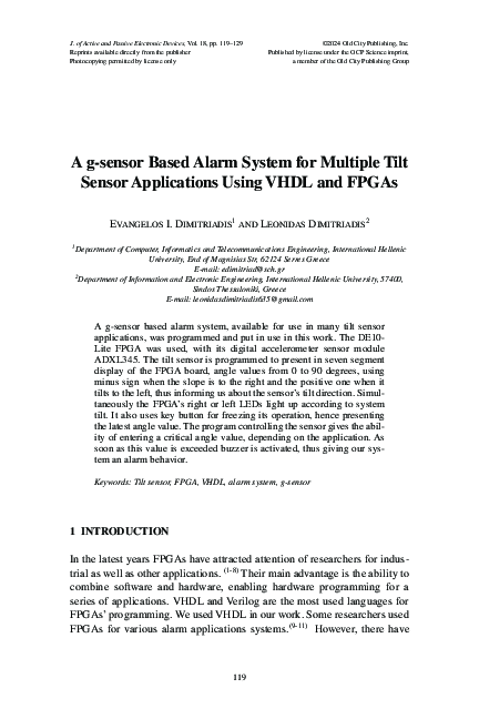 (PDF) A g-sensor Based Alarm System for Multiple Tilt Sensor ...
