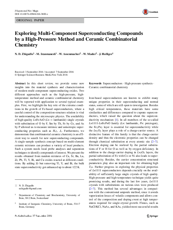 (PDF) Exploring Multi-Component Superconducting Compounds by a High-Pressure Method and Ceramic ...