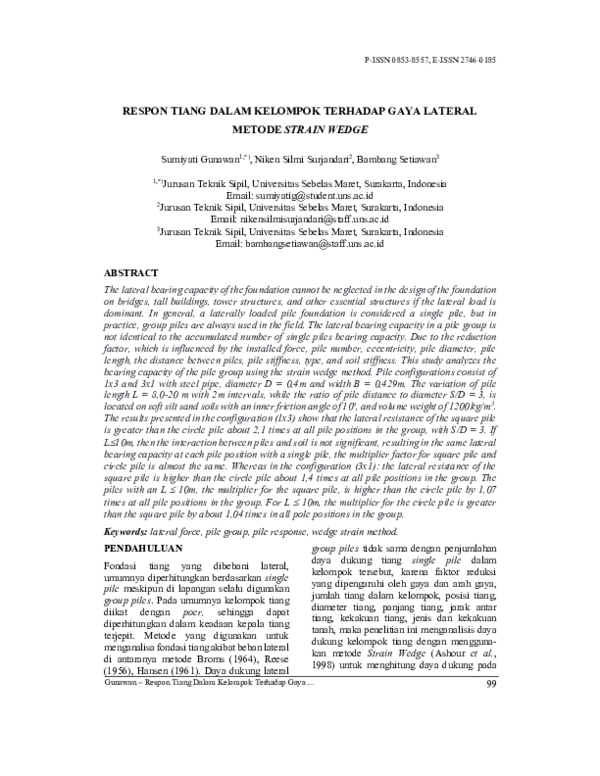 (PDF) Respon Tiang Dalam Kelompok Terhadap Gaya Lateral Metode Strain Wedge