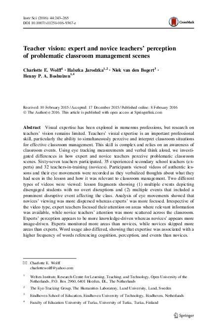 (PDF) Teacher vision: expert and novice teachers’ perception of ...