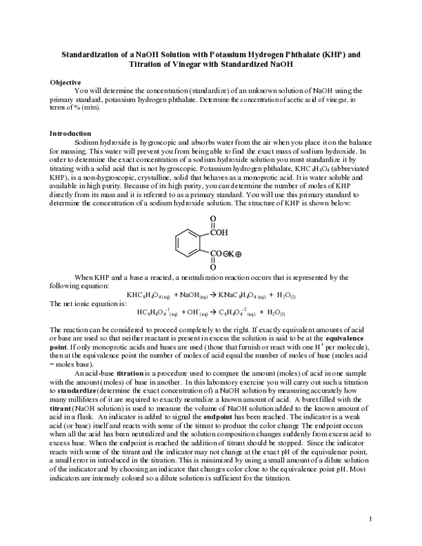 (PDF) Standardization of a NaOH Solution with Potassium Hydrogen ...