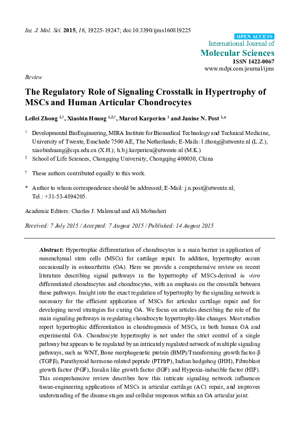 (PDF) The Regulatory Role of Signaling Crosstalk in Hypertrophy of MSCs ...
