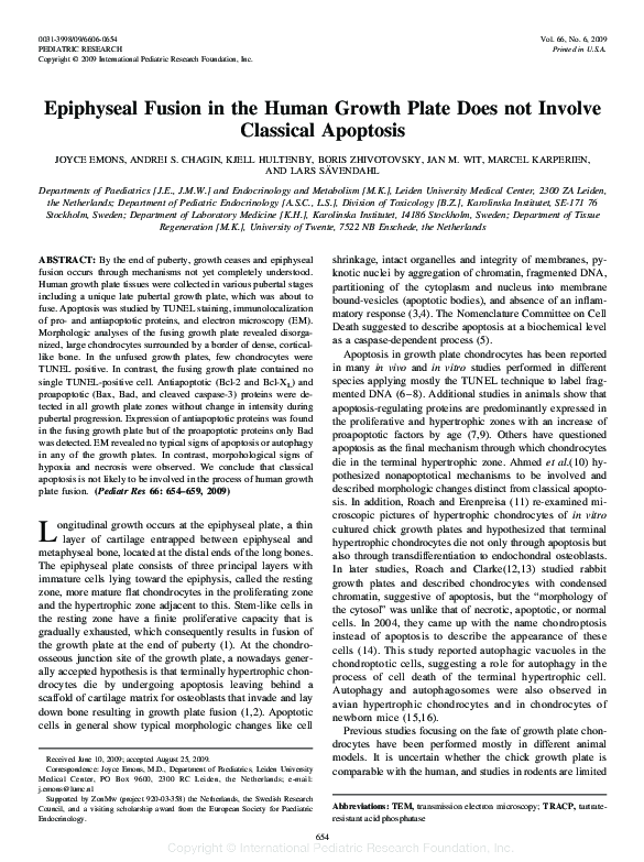 (PDF) Epiphyseal Fusion in the Human Growth Plate Does not Involve ...