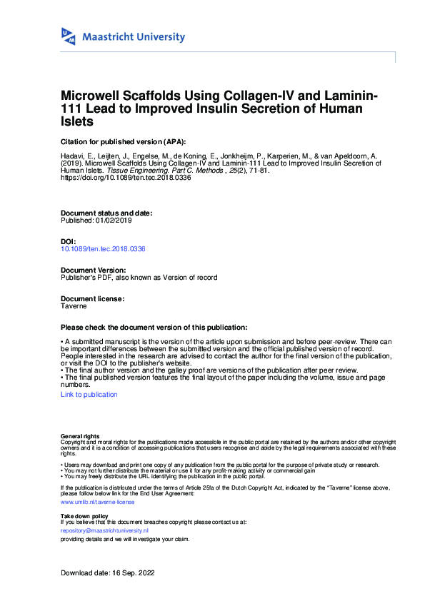 (PDF) Microwell Scaffolds Using Collagen-IV and Laminin-111 Lead to ...