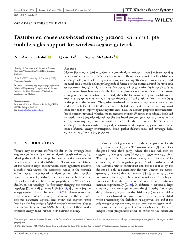 (PDF) Distributed consensus‐based routing protocol with multiple mobile sinks support for ...
