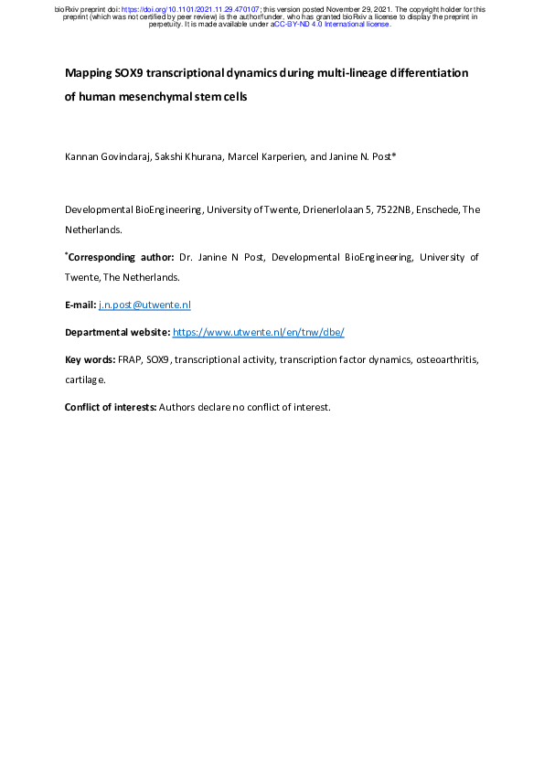 (PDF) Mapping SOX9 transcriptional dynamics during multi-lineage ...