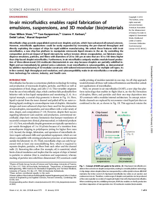 (PDF) In-air microfluidics enables rapid fabrication of emulsions, suspensions, and 3D modular ...
